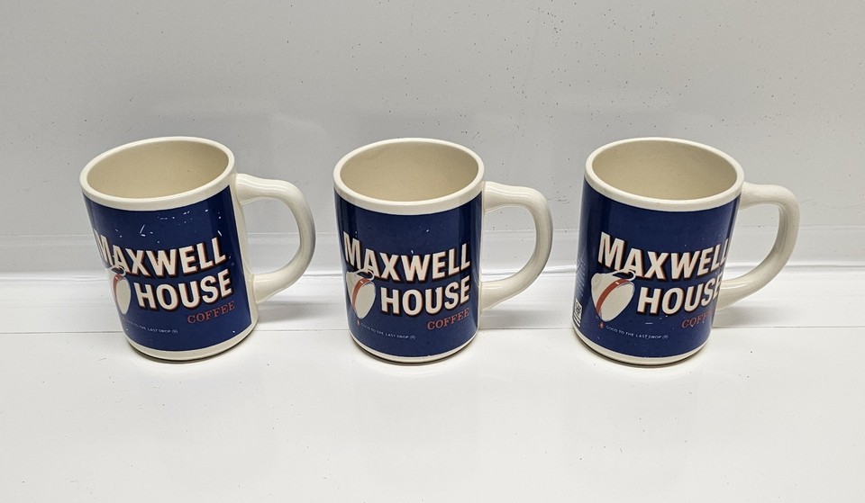 Vintage Maxwell House 8 Oz Coffee Mugs/Cups, Set of 3, Blue White Made ...