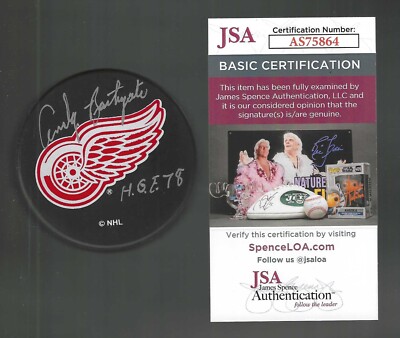 Andy Bathgate Signed & Inscribed Detroit Red Wings Ravens Athletic Puck ...