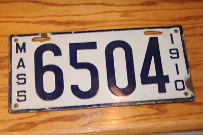 1910 MA License Plate Original Porcelain, Early Massachusetts Car Tag ...