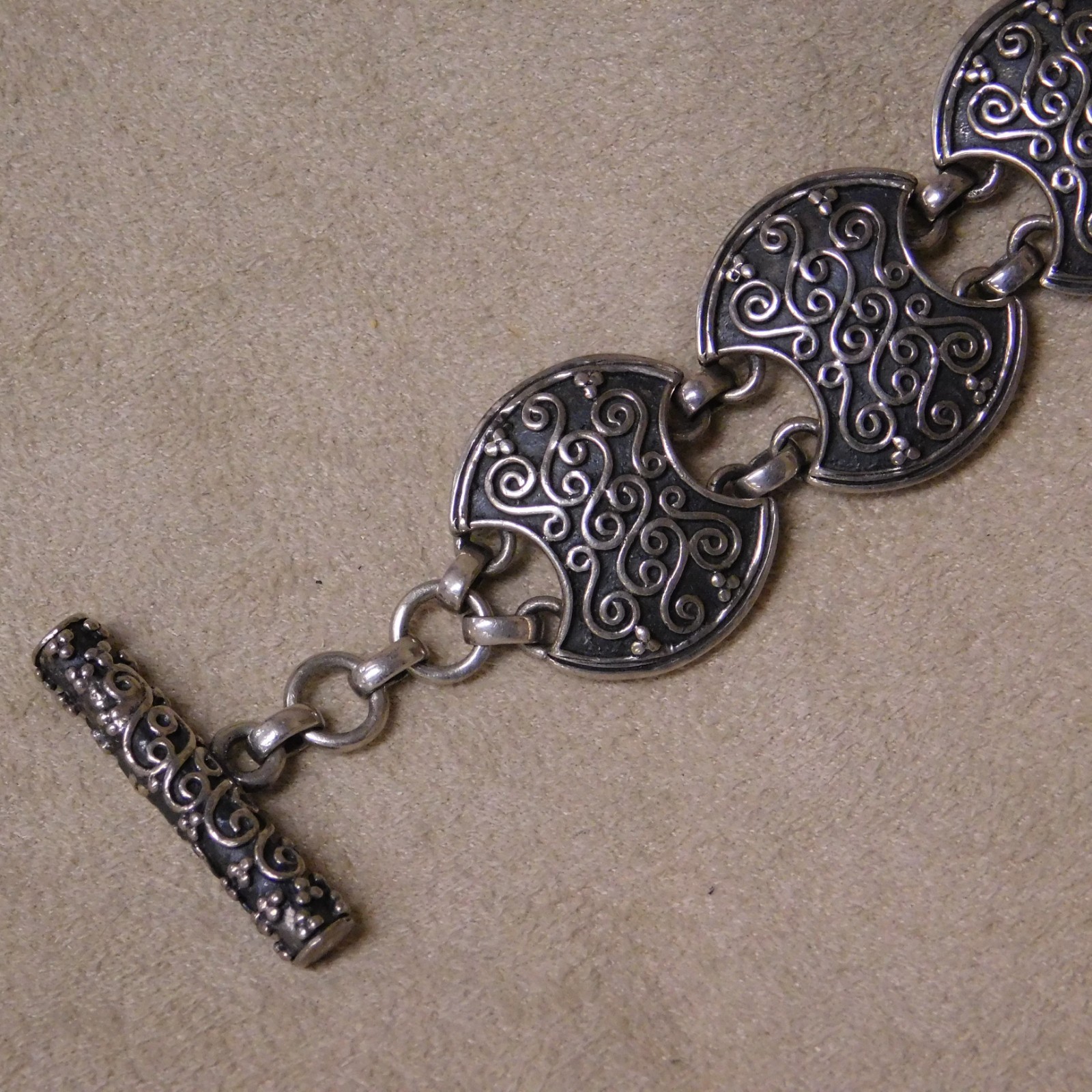 Sterling Silver Scroll Design with Quartz Stone Link Toggle Bracelet ...