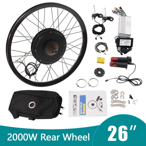 26" 2000W Electric Bicycle Rear Wheel Motor & Rim E-Bike Conversion Kit ...