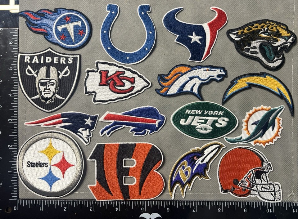 * 40 LOT * ALL NFL TEAMS LOGO 2-3” IRON ON PATCHES + 4 AFC, 4 NFC LOGOS ...