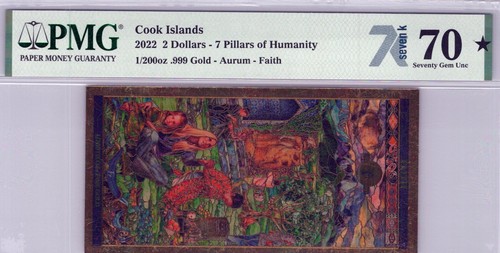 Cook Islands 2 Dollars "7 Pillars of Humanity" GOLD NOTE 2022 PMG 70 ...