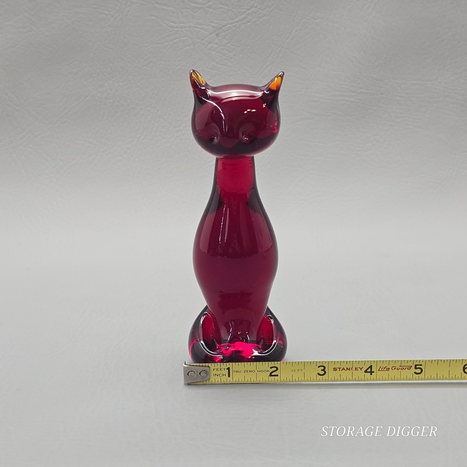 Vintage MCM 60's Viking Glass Epic Cat Figurine Ruby Red 6.5" Sculpture ...