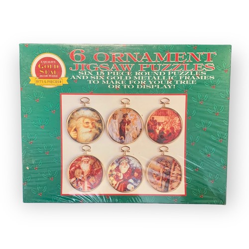 6 Ornament DIY Jigsaw Puzzles & Frames Santa New Sealed Gold Seal ...