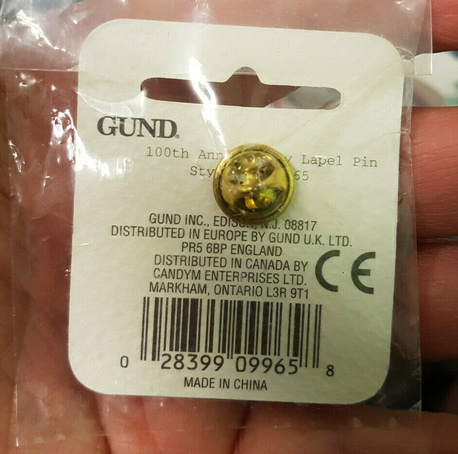 Gund 100th Anniversary Lapel Pin. Mint in Package. Unopened. About 1.5 ...
