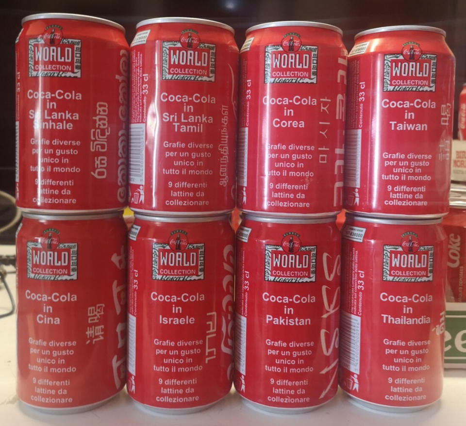 Coca Cola Cans: ITALY 1995 "World Collection" (8 cans) Taiwan, Sri ...