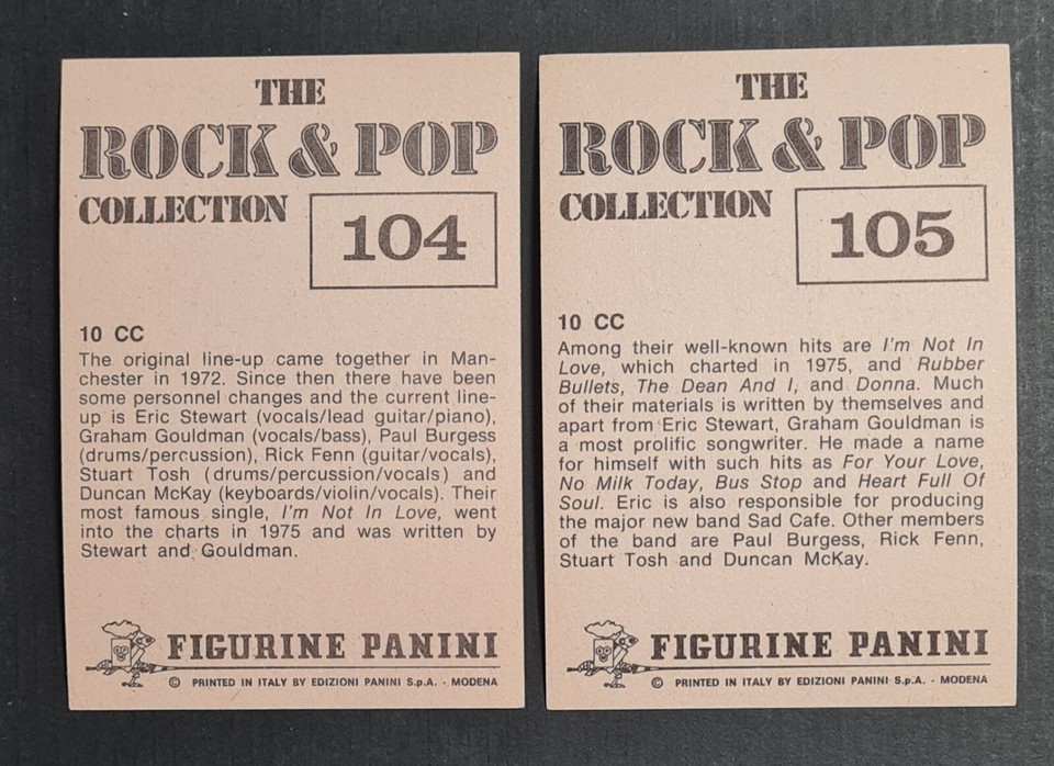 1980 PANINI SMASH HITS THE ROCK & POP COLLECTION 10CC STICKERS Nos 104 ...