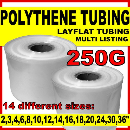 Layflat polythene poly tubing tube *ALL SIZES & QTYS* clear- 250 GAUGE ...