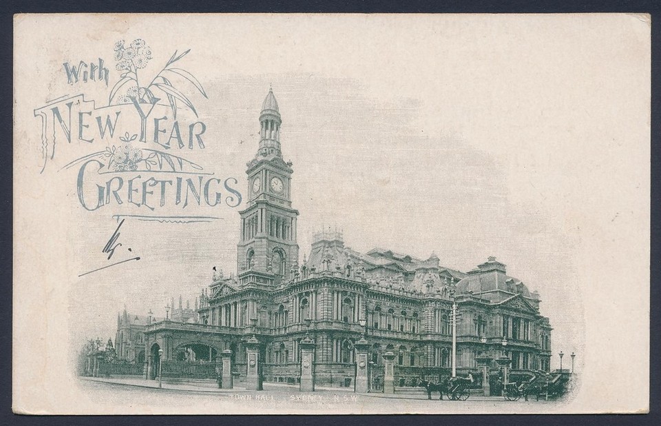 NEW SOUTH WALES Postcard 1898 ½d, 'Town Hall', 'New Year Greetings'. to ...