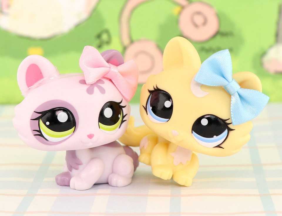 2pcs Pet Shop LPS Crouching Cat with Cute Bow Who Love LPS Kids Gift ...
