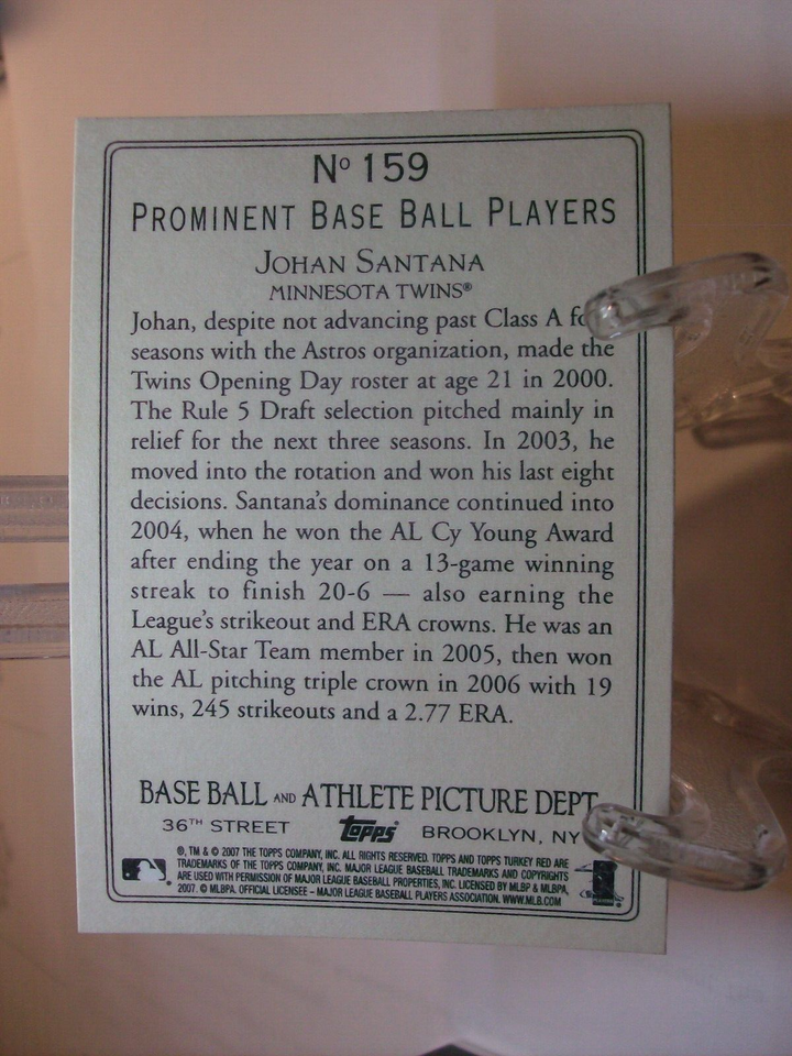 2007 Topps Turkey Red Baseball Card #159a Johan Santana (92654) | eBay