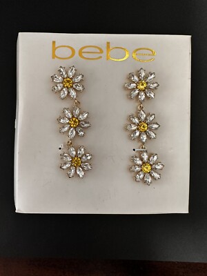 Pretty Bebe 🌼 Daisy 🌼 Chain Drop Rhinestone Earrings New! | eBay