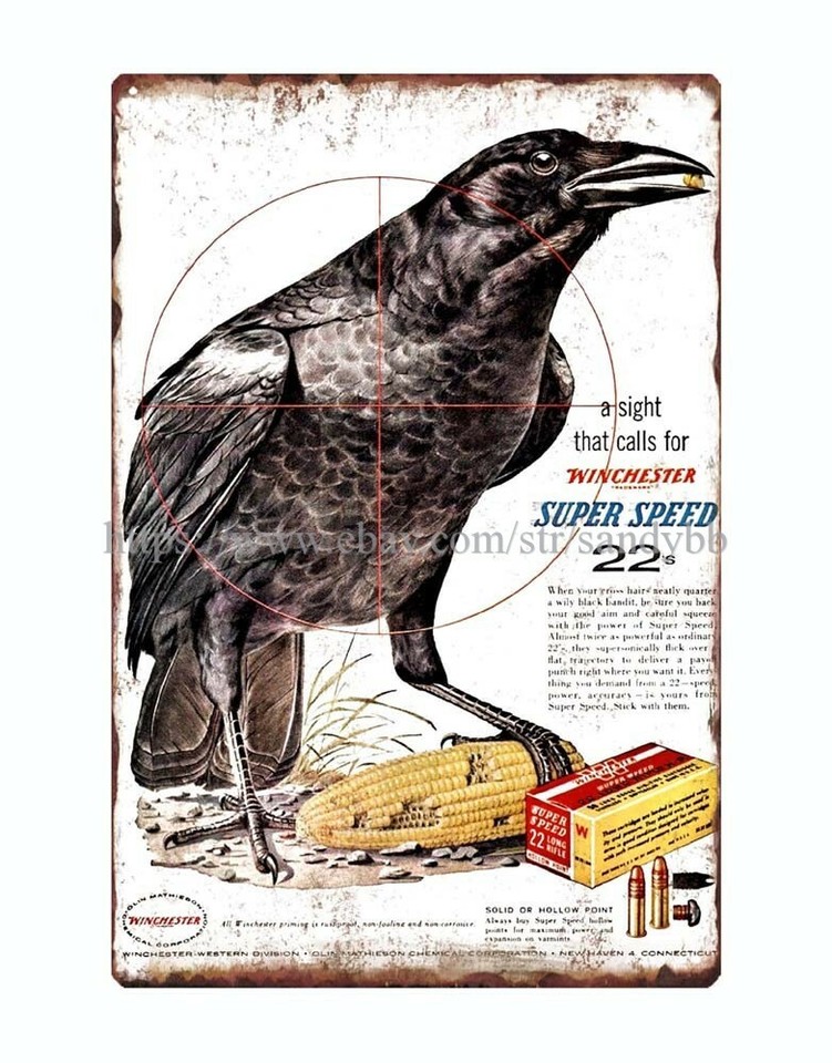 Winchester super speed 22 Firearms Ammunition crow hawk metal tin sign ...