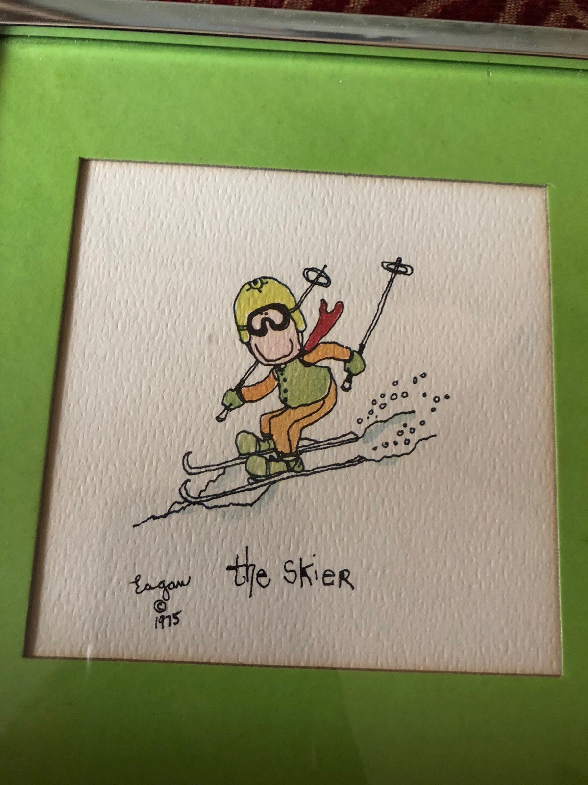 Vintage WILLIAM EAGAN 1975 Framed Under Glass Print THE SKIER Signed ...