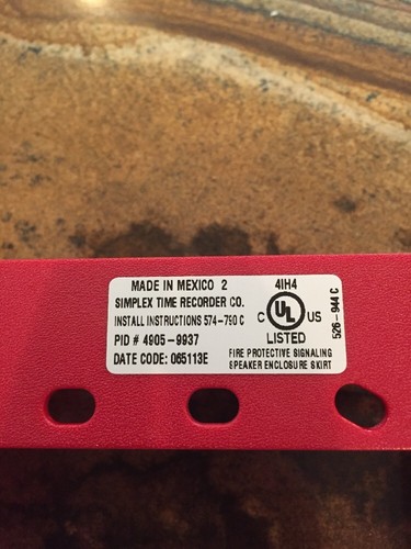 Simplex 4905-9937 Skirt 1.5dp Red Fire Alarm Plastic Surface Wall Mount ...