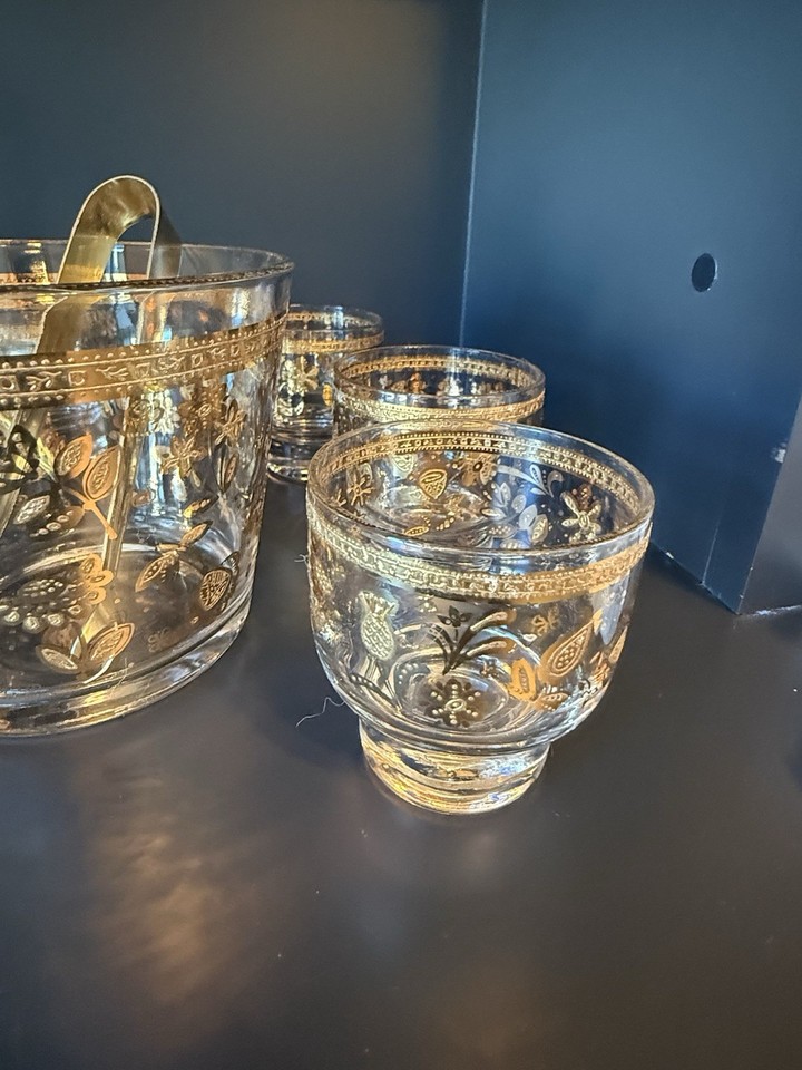 Vintage Culver Chantilly Barware Set Ice Bucket + 6 Highball Glasses ...