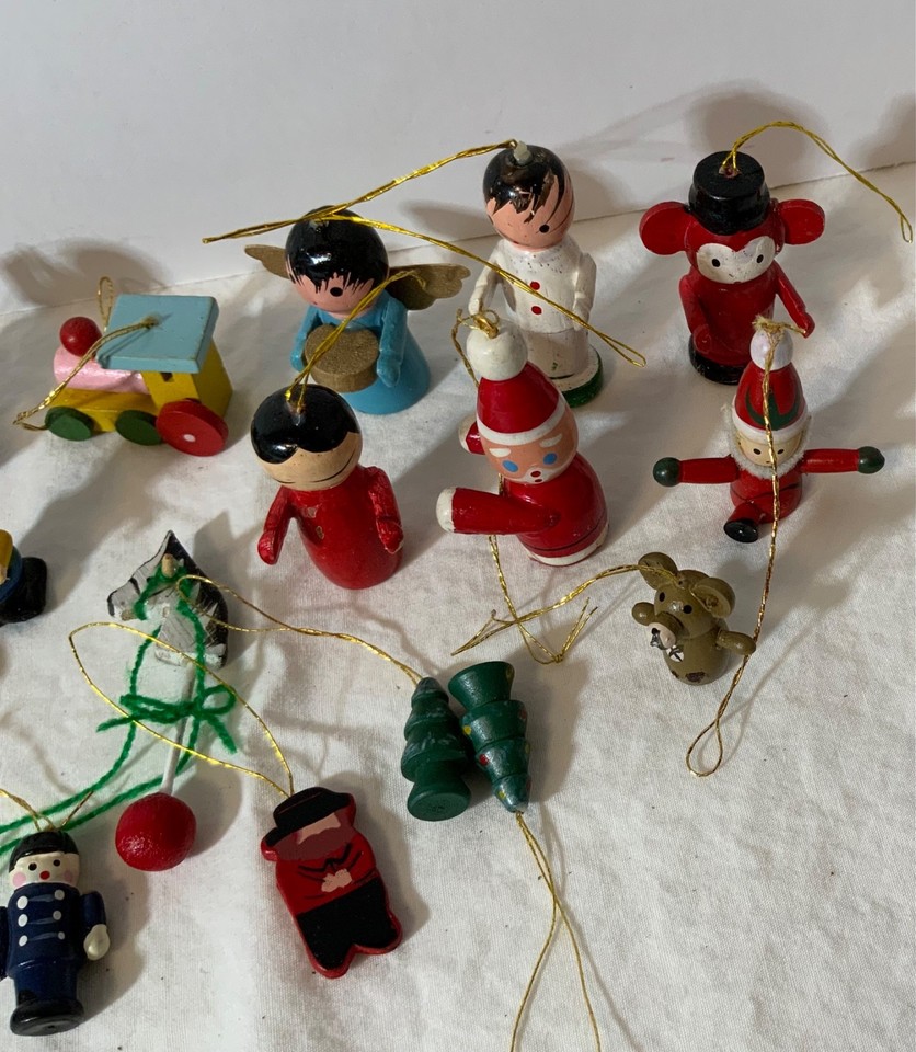 VTG Miniature Wood Christmas Ornament Lot (21) Monkey Santa’s Snowmen ...