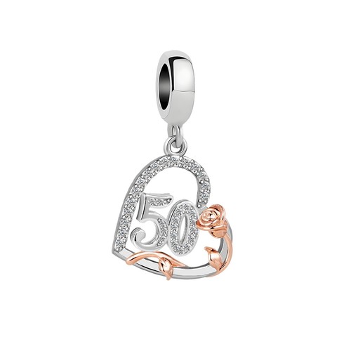 50 50th Birthday Charms for Bracelets Rose Flower Love Heart Charm ...