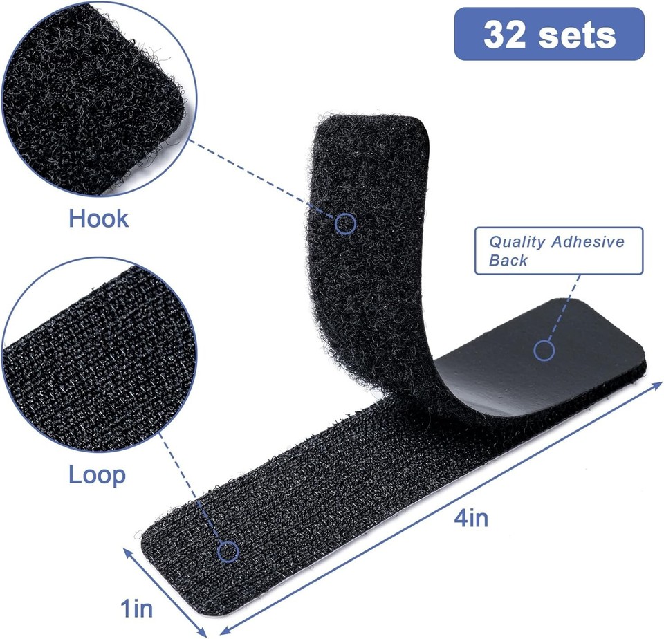 32 Sets Heavy Duty Hook & Loop Adhesive Strips: Sticky Back Fastener ...