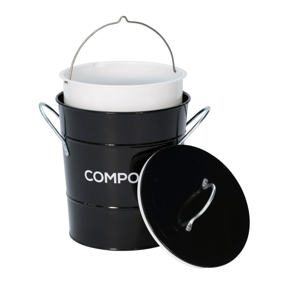 Black Compost Caddy & 50x 6L Biobags - Kitchen Compost Bin - Metal Pail ...