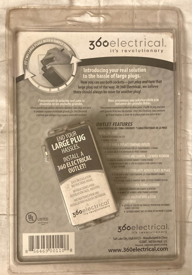 360 Electrical Rotating Dual Duplex Outlet White Allows Bulky Plugs ...