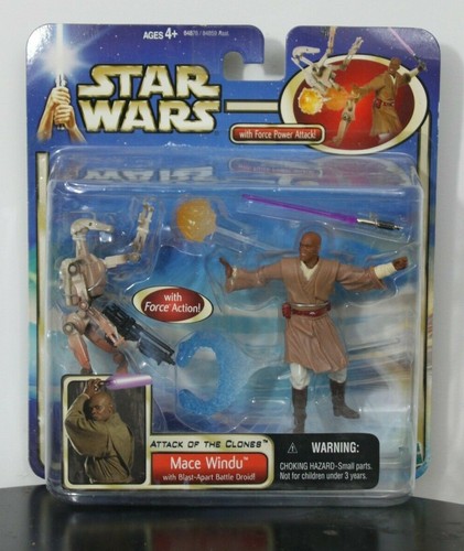 MACE WINDU WITH BATTLE DROID Star Wars Attack Clones Action Figure 2002 ...