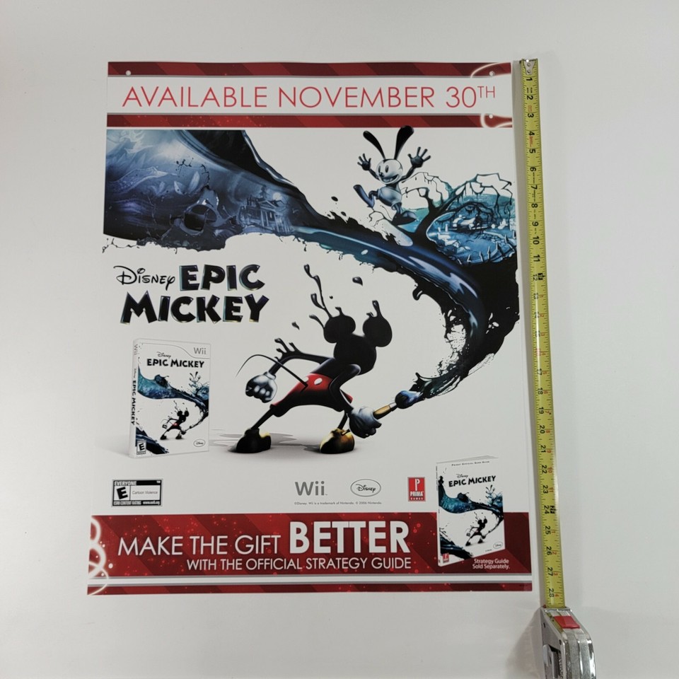 Disney Epic Mickey Mouse Nintendo Wii Video Game Store Display Sign 22 ...