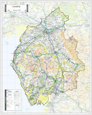 CUMBRIA COUNTY WALL MAP - SCALE 1:150,000 Ordnance Survey Mapping NEW ...