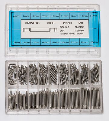 270x Watch Spring Bars Double Flange Set Kit Diameter 1.5mm Length 6mm ...