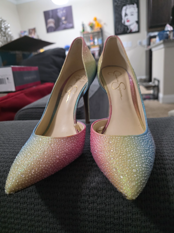 Slightly used, Sparkly Rainbow Jessica Simpson High Heels. Worn once, 7 ...