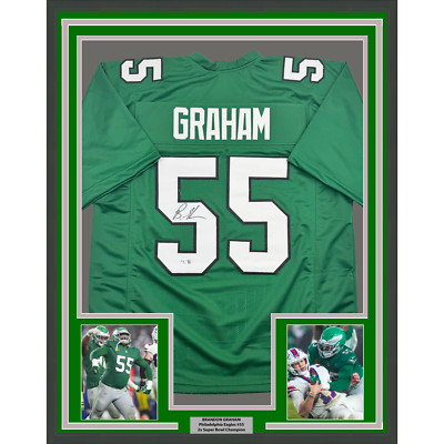Framed Autographed/Signed Brandon Graham 35x39 Kelly Green Jersey JSA ...