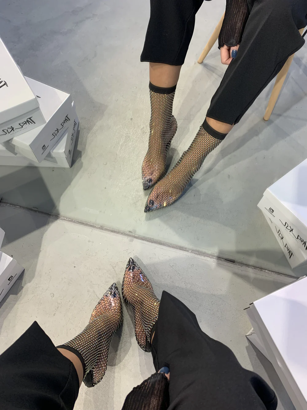 SATURN STOCKING STILETTO SOCK ANKLE BOOTS WITH STRETCH GEM STONES ...