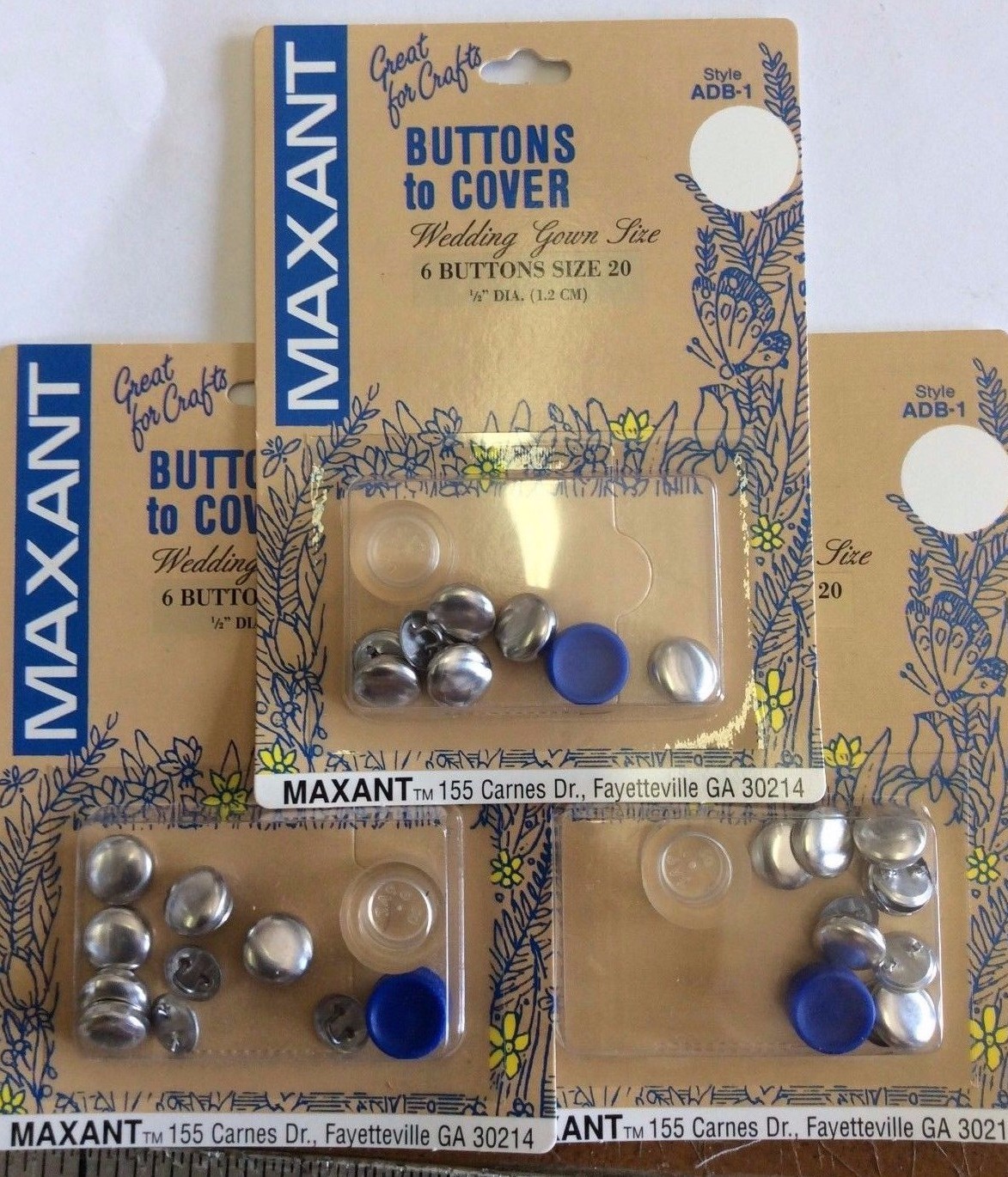 MAXANT #ADB-1 BUTTONS TO COVER 1/2" DIAMETER- 3 PACKAGES COME IN 1 SET ...