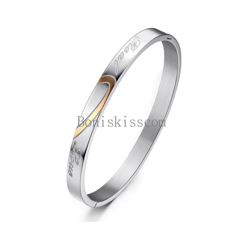 Matching Heart Shape Stainless Steel " Real Love " Couples Bangle ...