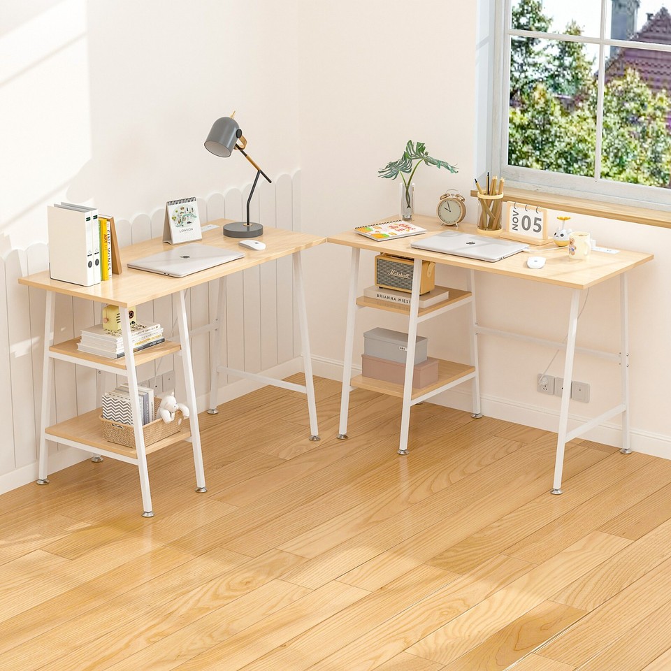 Computer USB Port Home Office Desk w/Storage Shelf Charging Station ...
