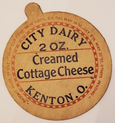 Vintage City Dairy Cottage Cheese lid; Kenton Ohio; 1920’s; 57mm ...