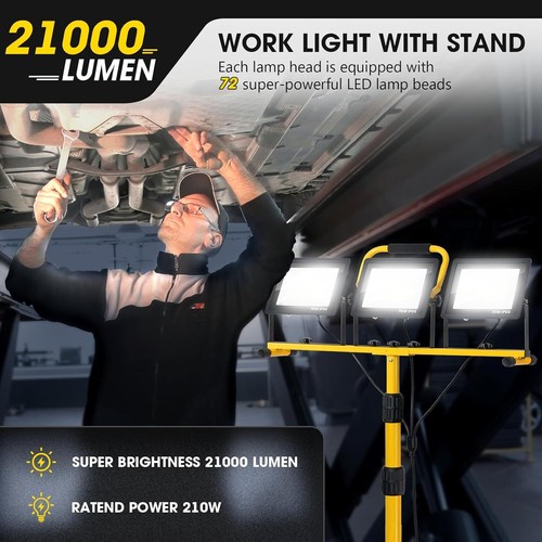 21,000 Lumen LED Work Lights with Stand - 3 Head Portable Work Light ...