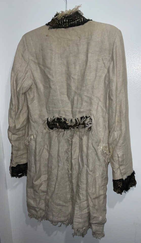 Royal Underground Vintage Linen Steampunk Embellished Coat Womens Size ...