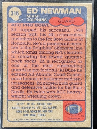 1985 Topps Ed Newman #316 Miami Dolphins Guard EX | eBay