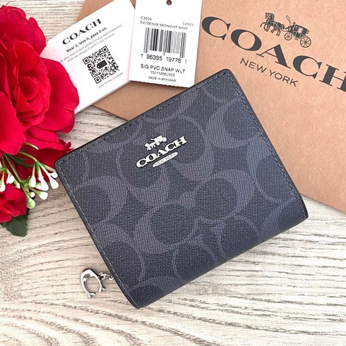 New COACH Denim Signature Leather Folding Wallet | eBay