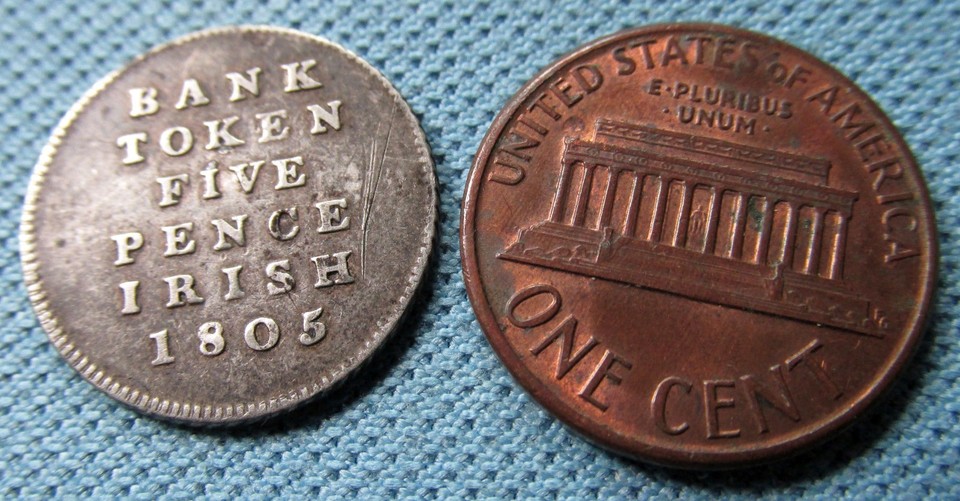1805 Ireland Old Silver Coin Bank Token Five Pence Irish - King George ...