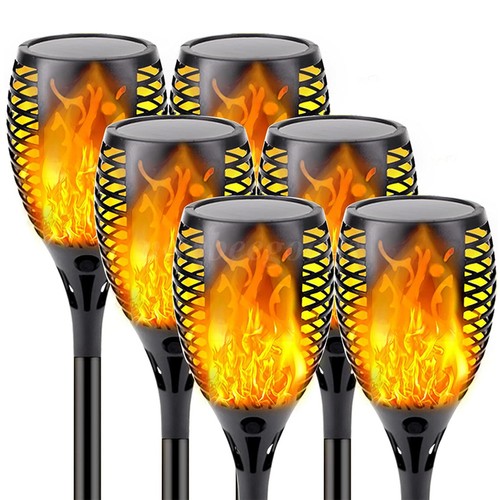 6 PCS Flickering LED Solar Flame Tiki Torch Lights Outdoor Garden Yard ...