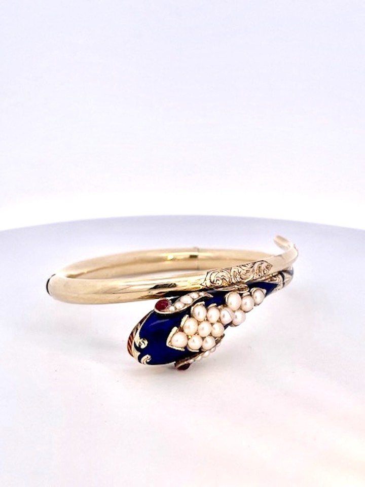 14K Cobalt Blue Enamel Snake Bracelet with Pearls | eBay