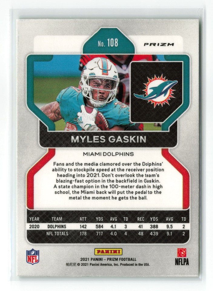 MYLES GASKIN #108 2021 PANINI PRIZM DOLPHINS NEON GREEN PULSAR READ | eBay