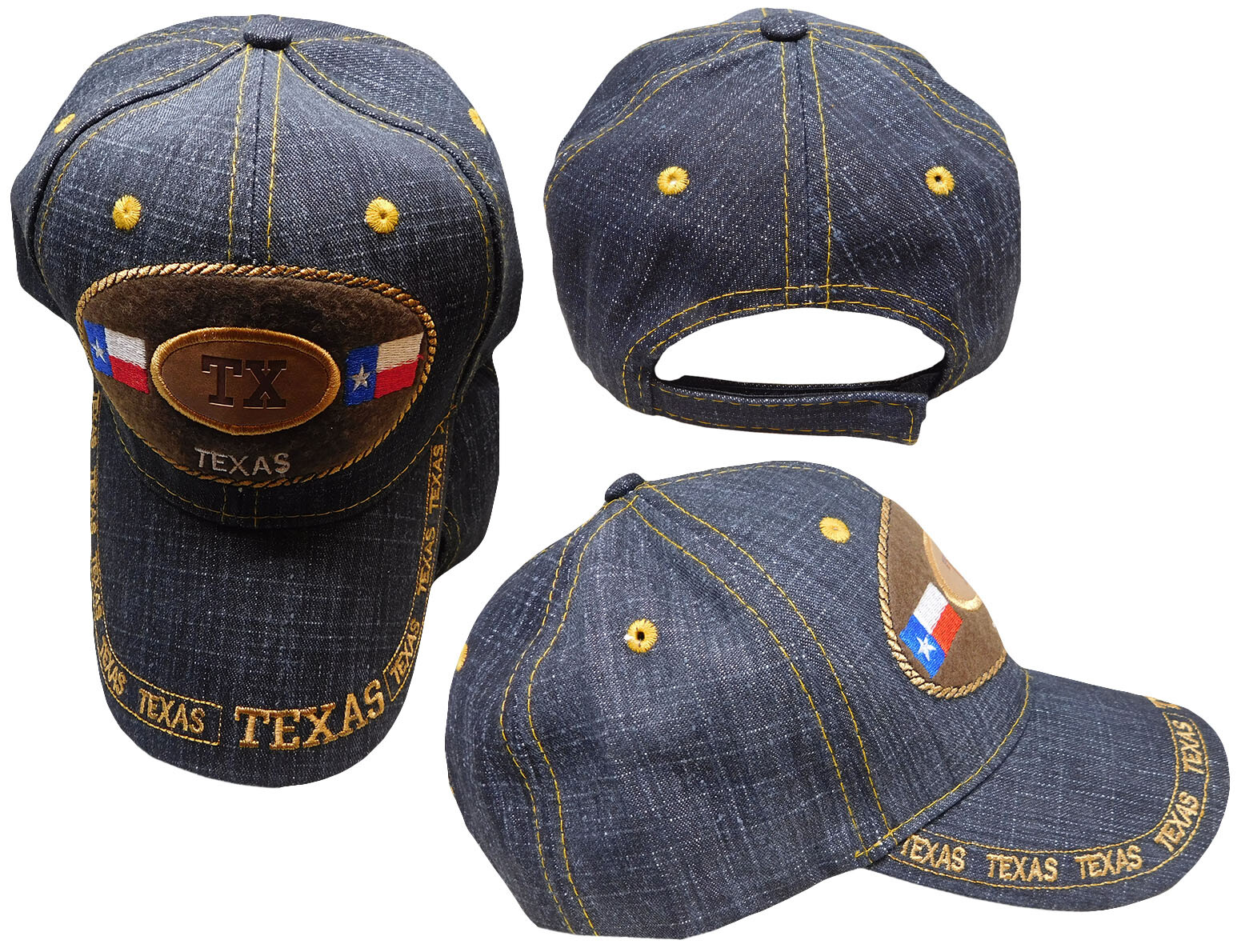 State of Texas Seal Blue Jean Style Acrylic TX Flags Embroidered Cap ...