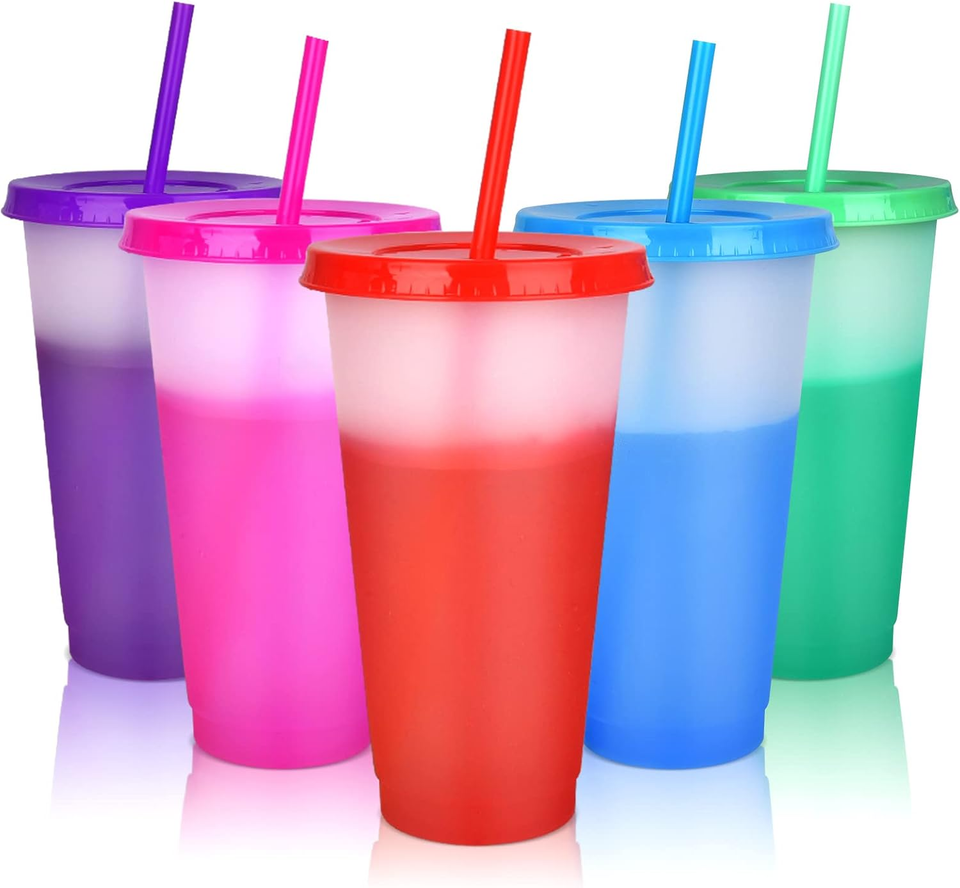 NUZEKY Cold Drink Cups with Lids & Straws for Iced Coffee,Party -Colour ...