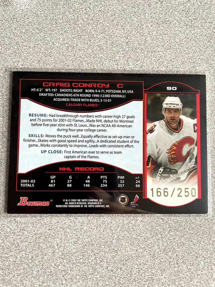 2002-03 Bowman Craig Conroy YoungStars Gold Card /250 Flames | eBay