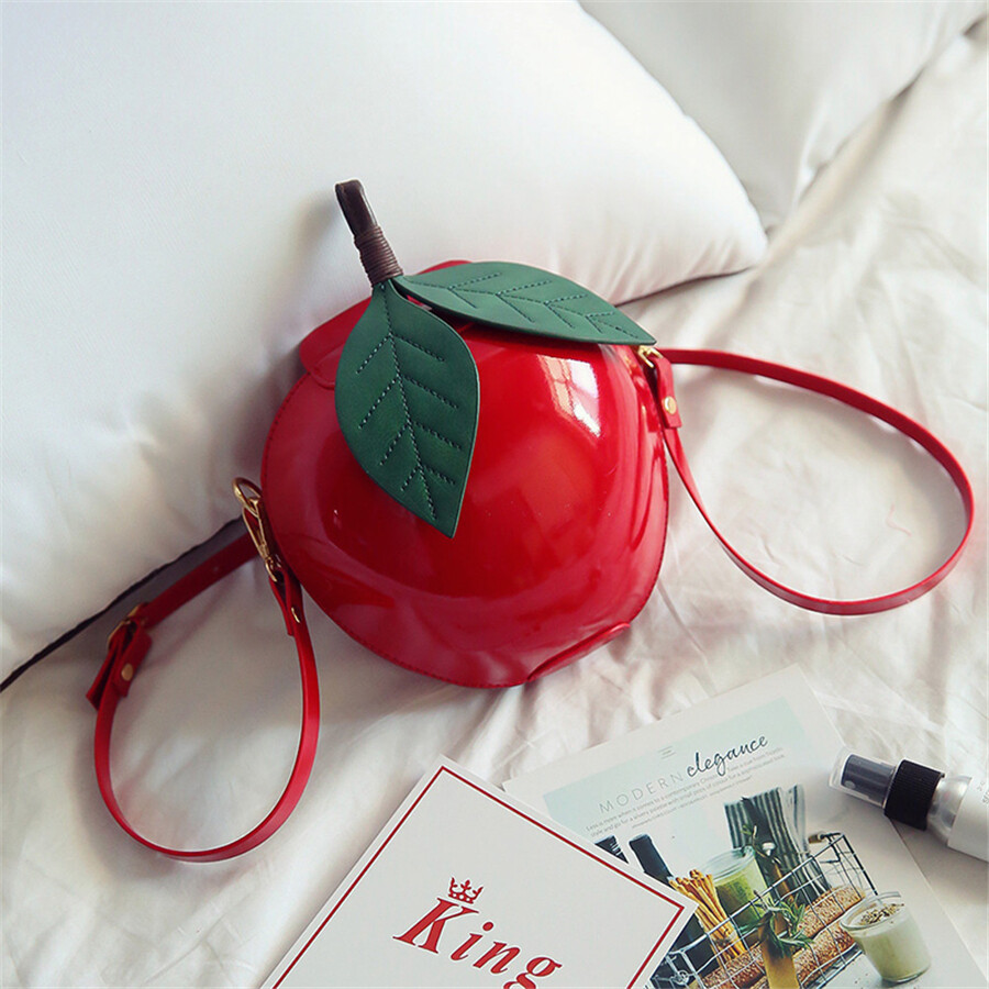 Women Handbag Red Apple Shape PU Zipper Shoulder Crossbody Messenger ...