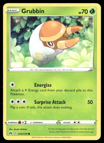2023 Crown Zenith Set Pokemon Card 015 Grubbin | eBay